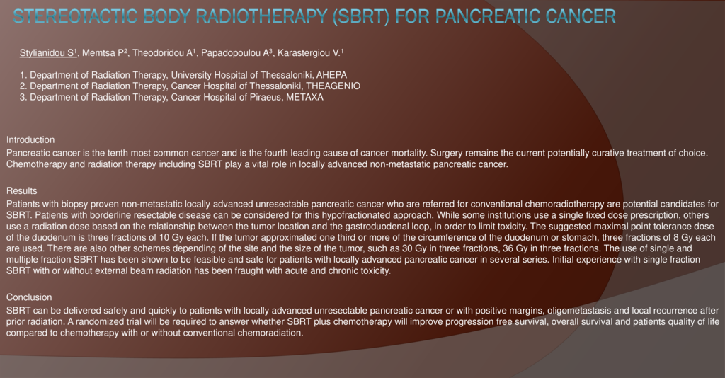 STEREOTACTIC BODY RADIOTHERAPY (SBRT) FOR PANCREATIC CANCER | 5ο ...